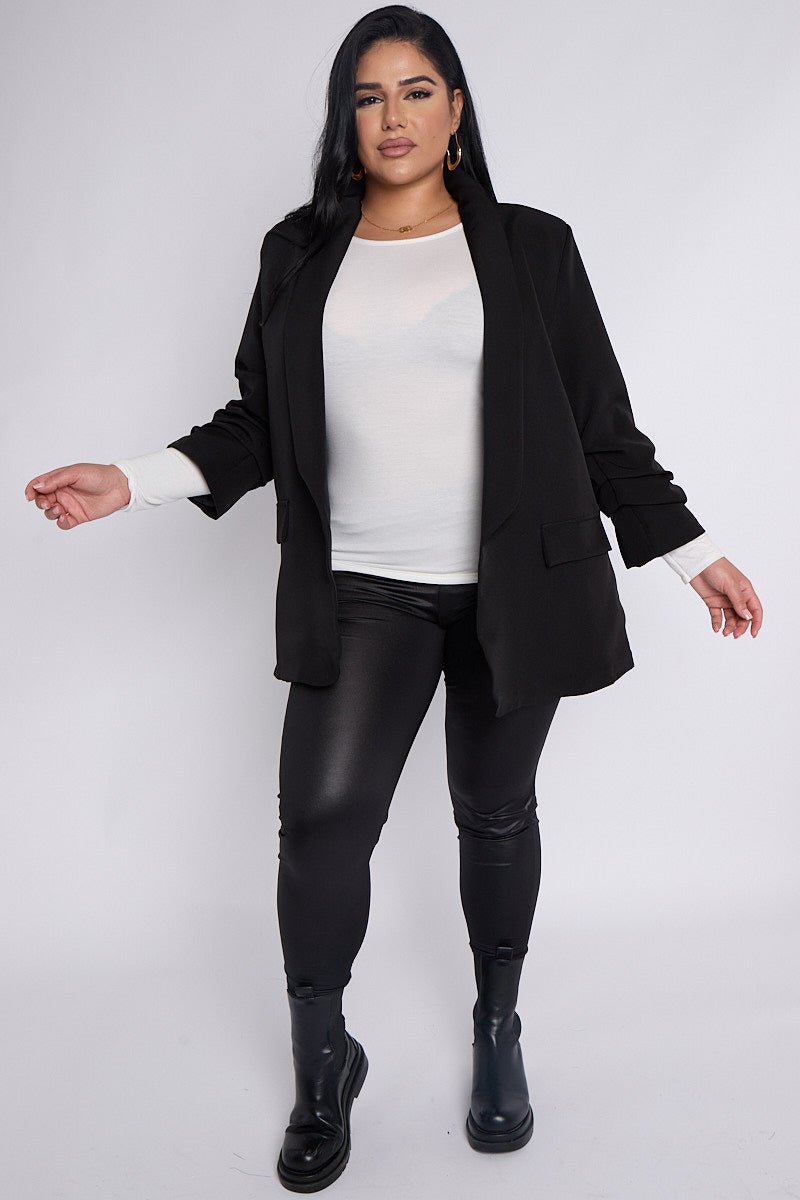 Women Bailey Plus Size Black Ruffle Sleeve Blazer | PinkPie – Pinkpie