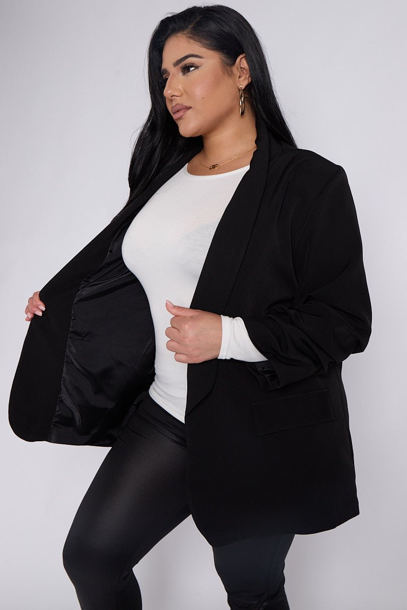 Women Bailey Plus Size Black Ruffle Sleeve Blazer | PinkPie – Pinkpie